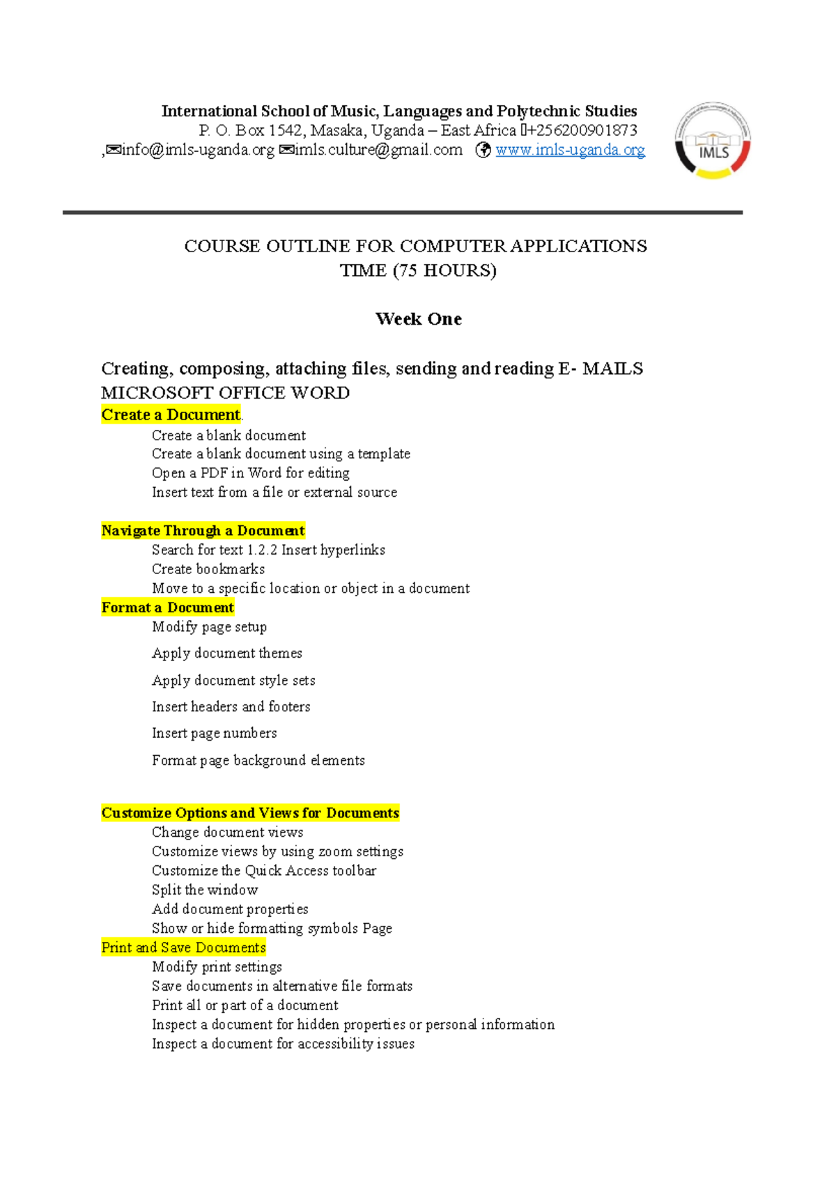 Computer applications - International School of Music, Languages and ...