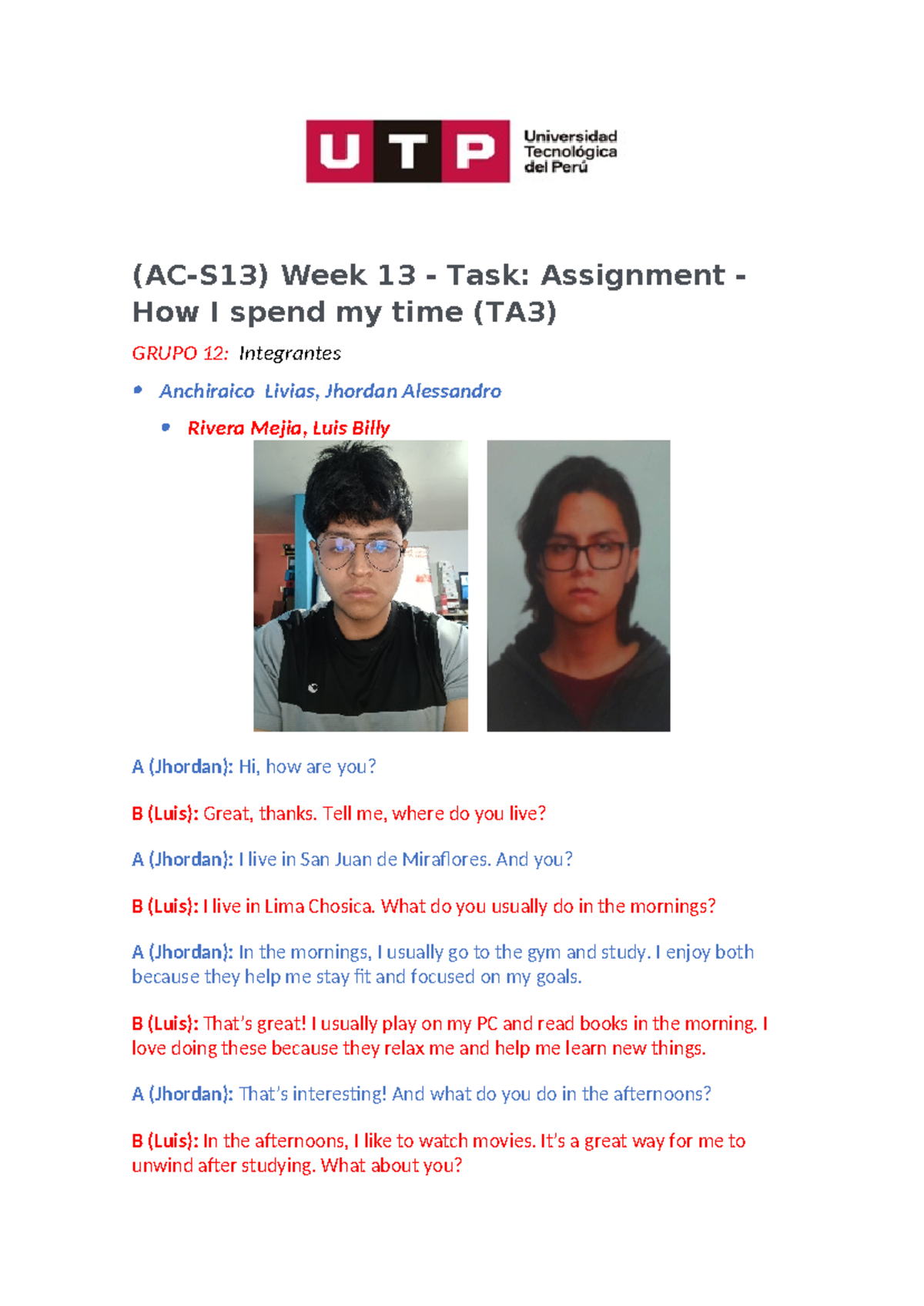 Tarea Academica 3 - Trabajo - (AC-S13) Week 13 - Task: Assignment - How I spend my time (TA3 ...