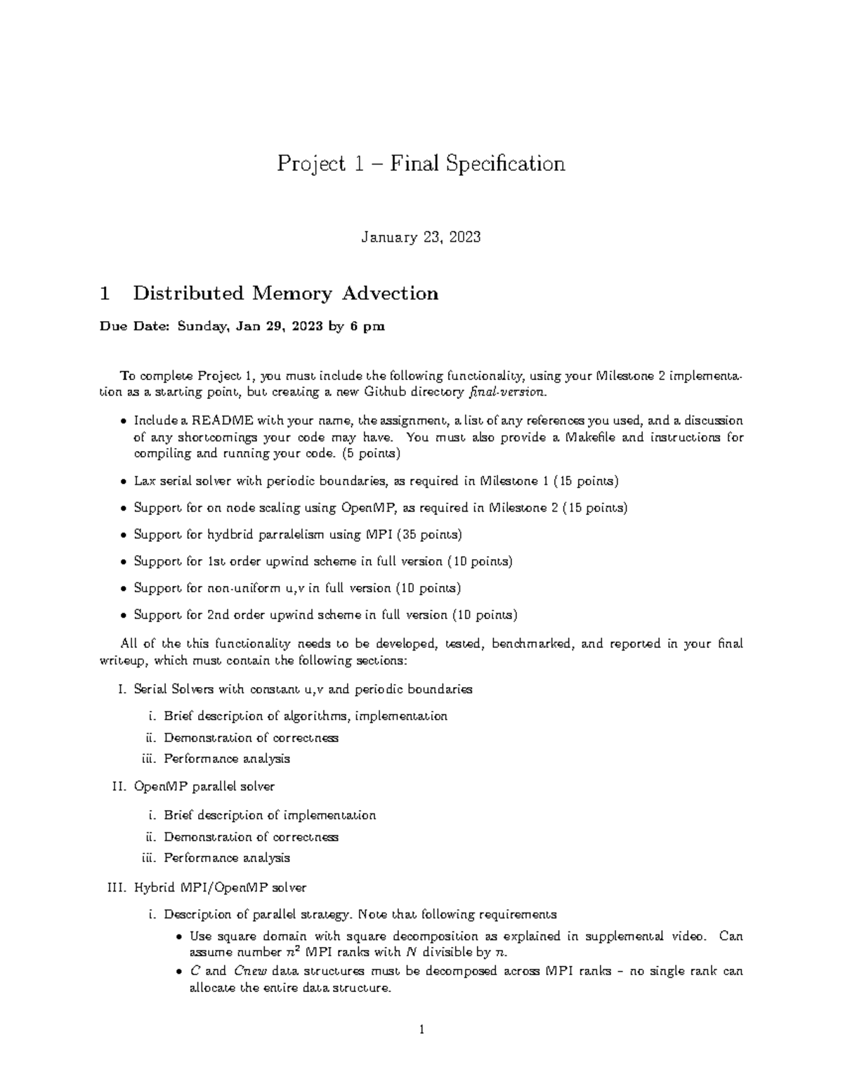 Project 1 Final Specification - Project 1 – Final Specification January 23, 2023 1 Distributed ...