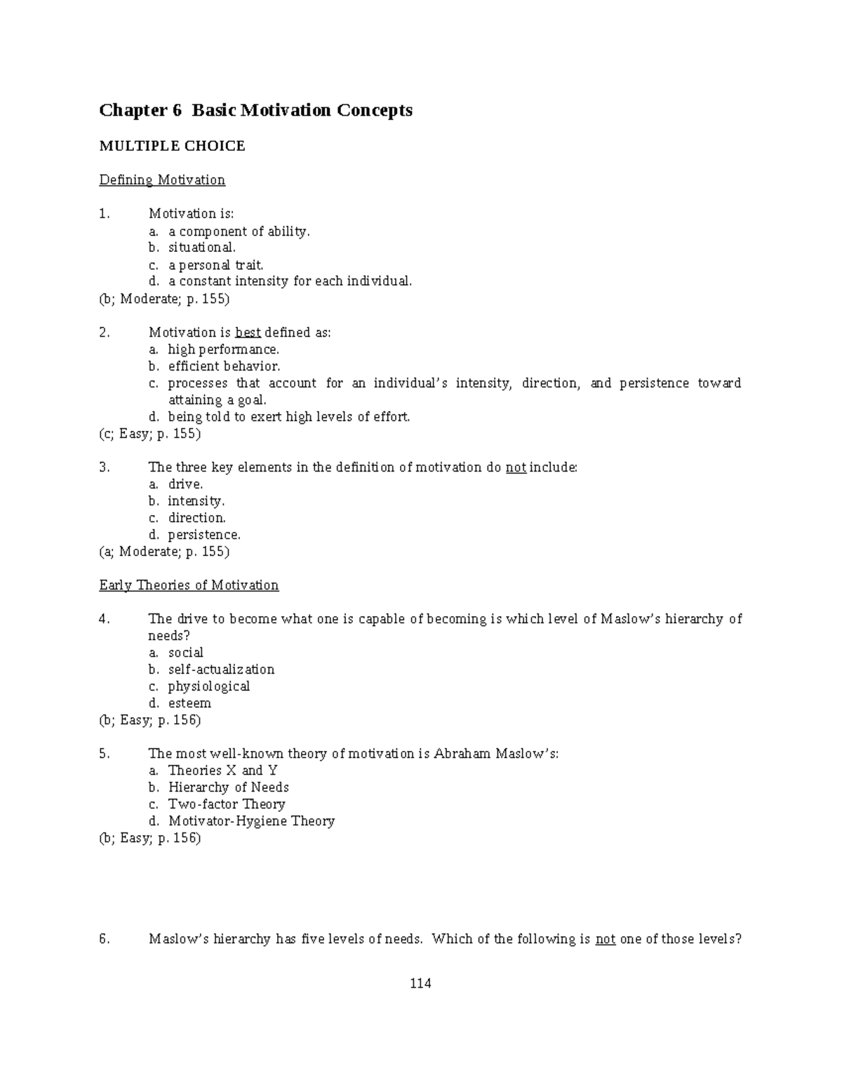 Tif 06 - Quiz exam practice - Chapter 6 Basic Motivation Concepts ...