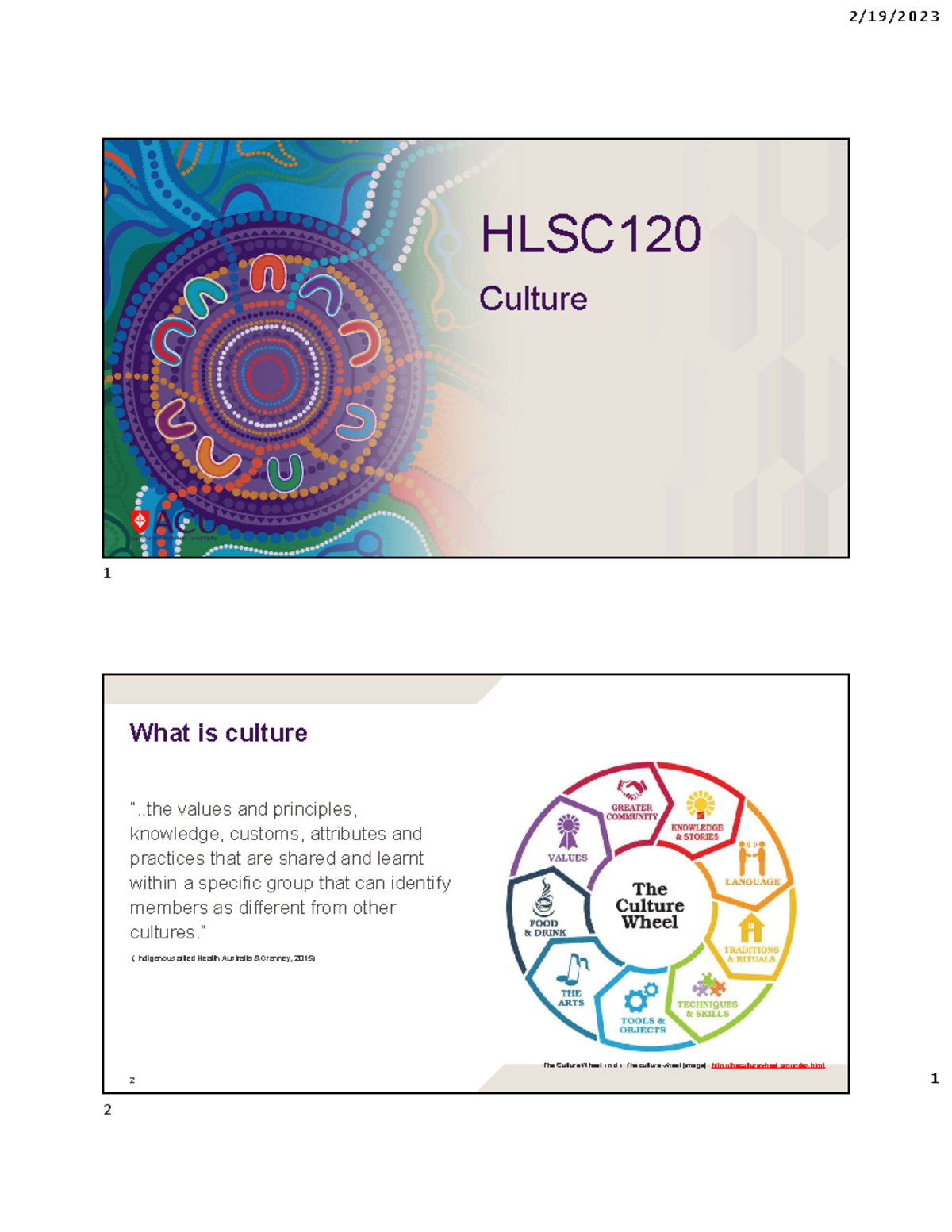 HLSC120 2023 culture - lecture notes - 2/19/ 1 ####### 1 | ####### Aust ...