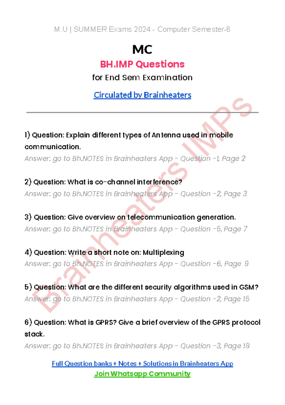 MC Comps Sem6 Final Exam IMPs - Brainheaters IMPs M | SUMMER Exams 2024 - Computer Semester- MC ...