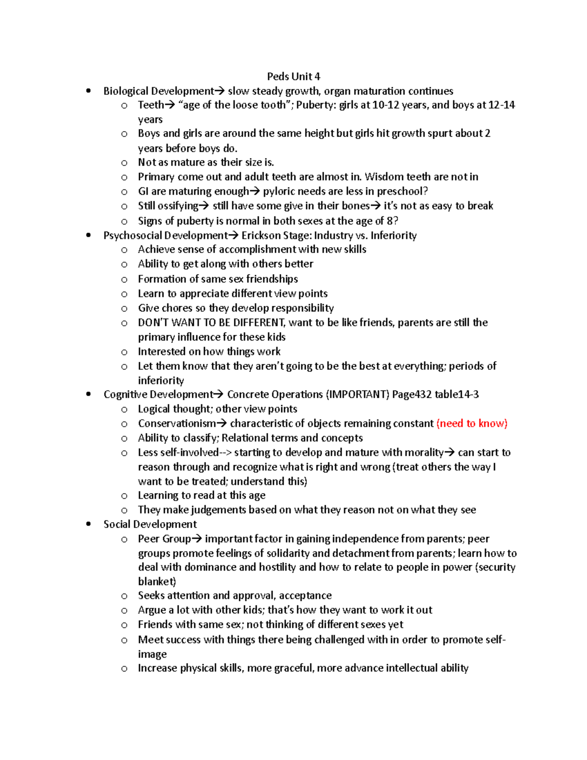 Study guide Peds Unit 4 - PEDS - Peds Unit 4 Biological Development ...