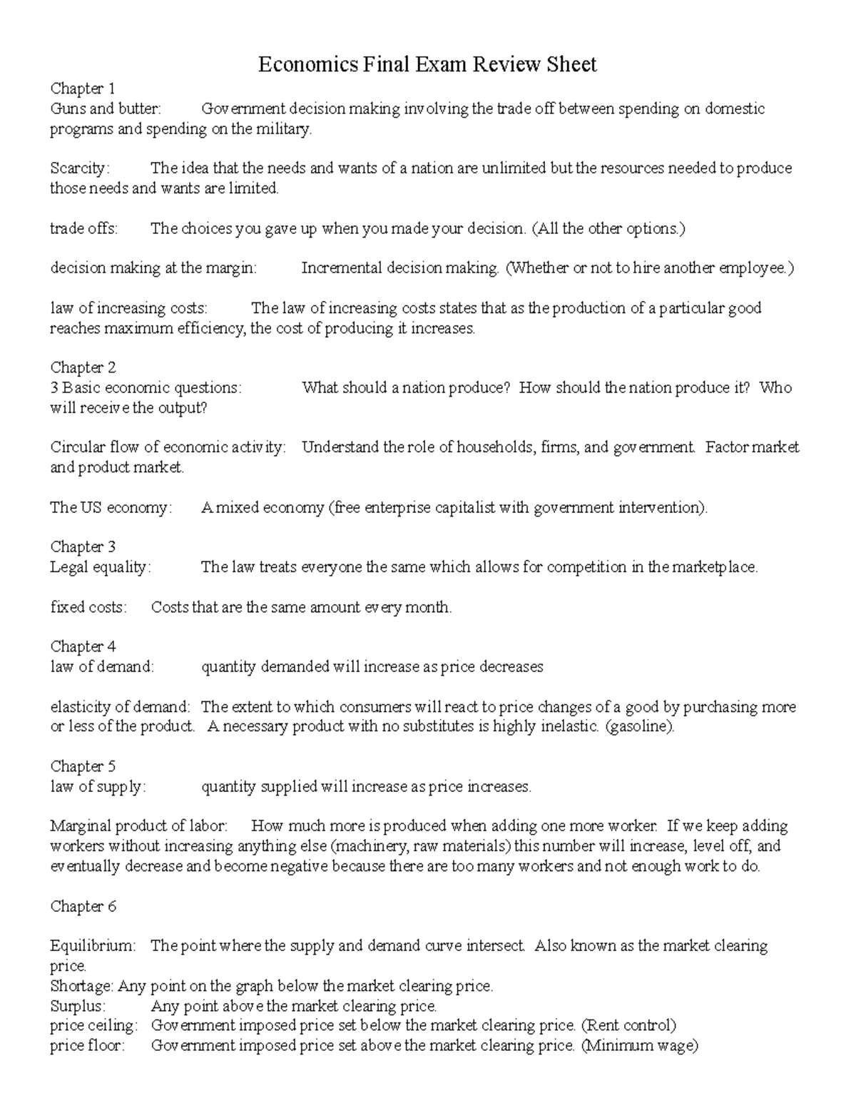 Copy of 2020 Eco Final Exam Review Sheet - Economics Final Exam Review ...