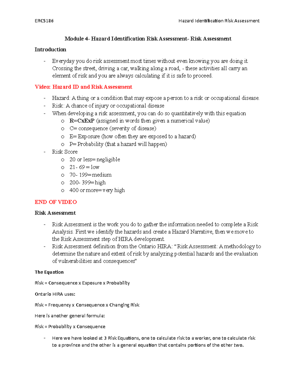 Module 4- Hazard Identification Risk Assessment- Risk Assessment ...