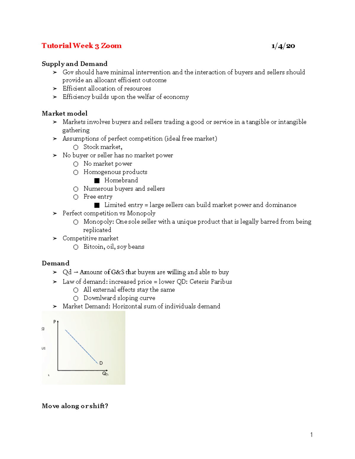 ECO WK3 Tut notes - Tutorial Week 3 Zoom 1/4/ Supply and Demand Gov ...