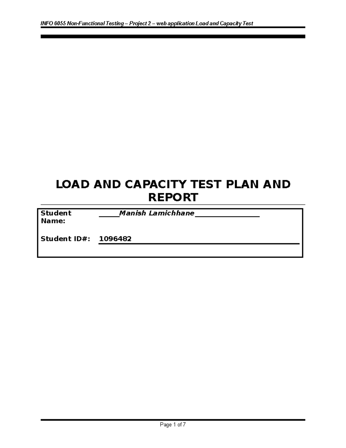 Manish+ Project - LOAD AND CAPACITY TEST PLAN AND REPORT Student Name ...