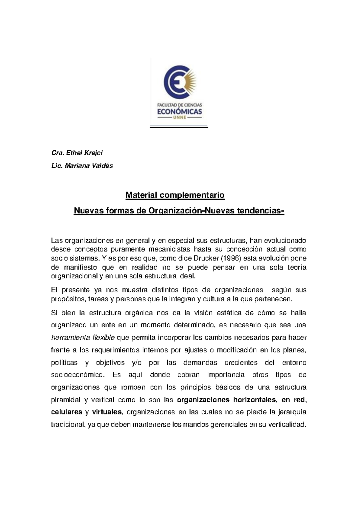 Organizaciones Virtuales material complementario - Unidad N° 2 - Cra. Ethel Krejci Lic. Mariana ...