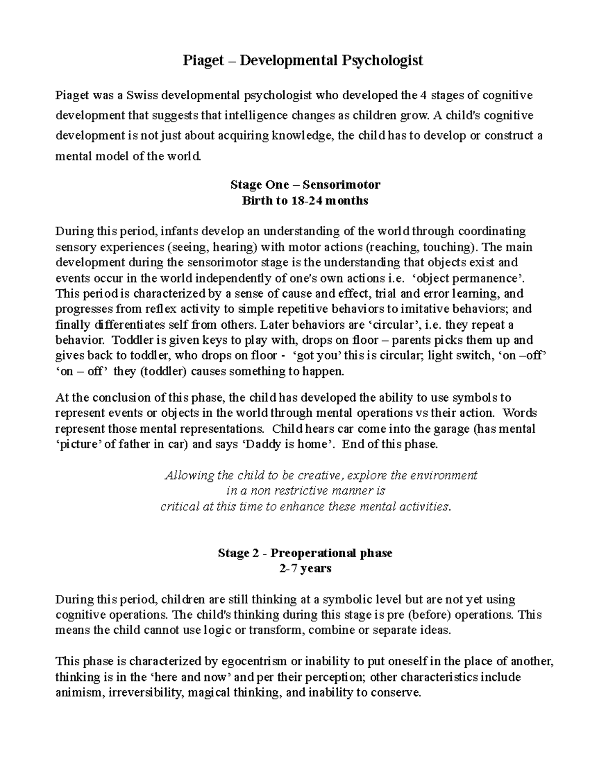 Piaget Developmental Psychologist - Piaget – Developmental Psychologist ...