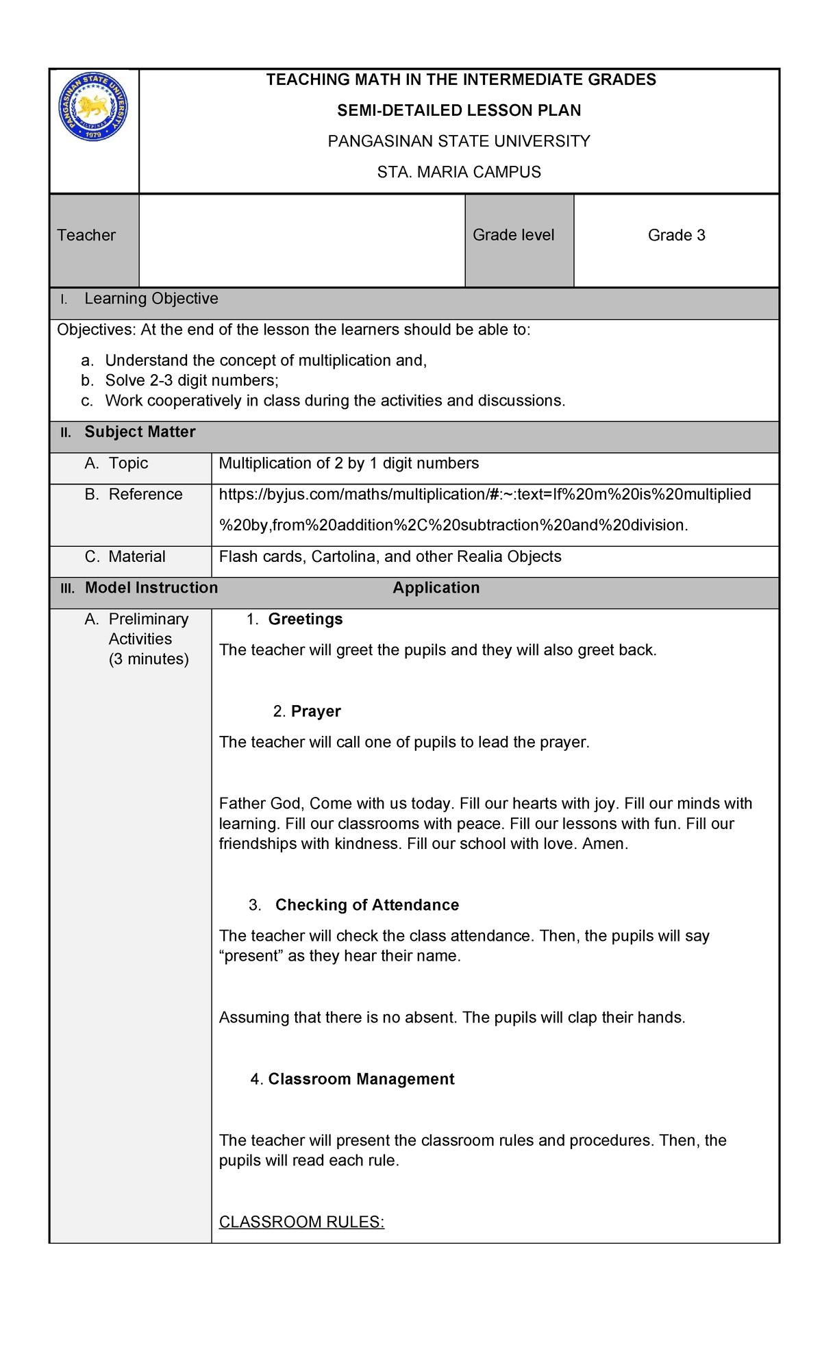 Grade 3 DAY2LP Multiplication OF 2 BY 1 Digits - TEACHING MATH IN THE ...