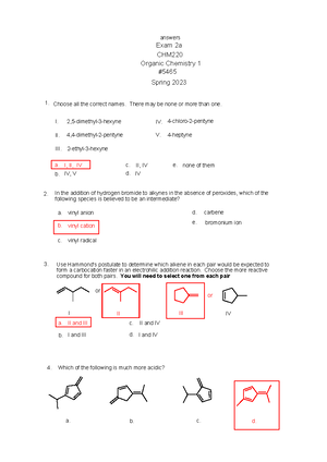 Practice Exam 2 - John Welch - Exam 2a CHM Organic Chemistry 1 Spring ...