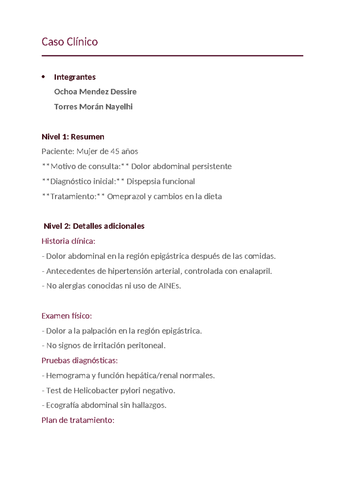 Documento Caso Clínico - Caso Clínico Integrantes Ochoa Mendez Dessire ...