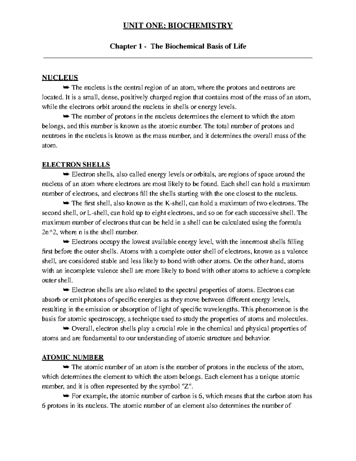 Biochemistry Chapter 1 Section 1 Atomic Structure Pt 2 - UNIT ONE ...