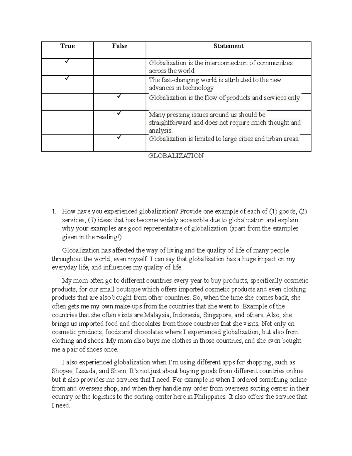 Globalization-Activity 1 - The Contemporary World - TIP - Studocu