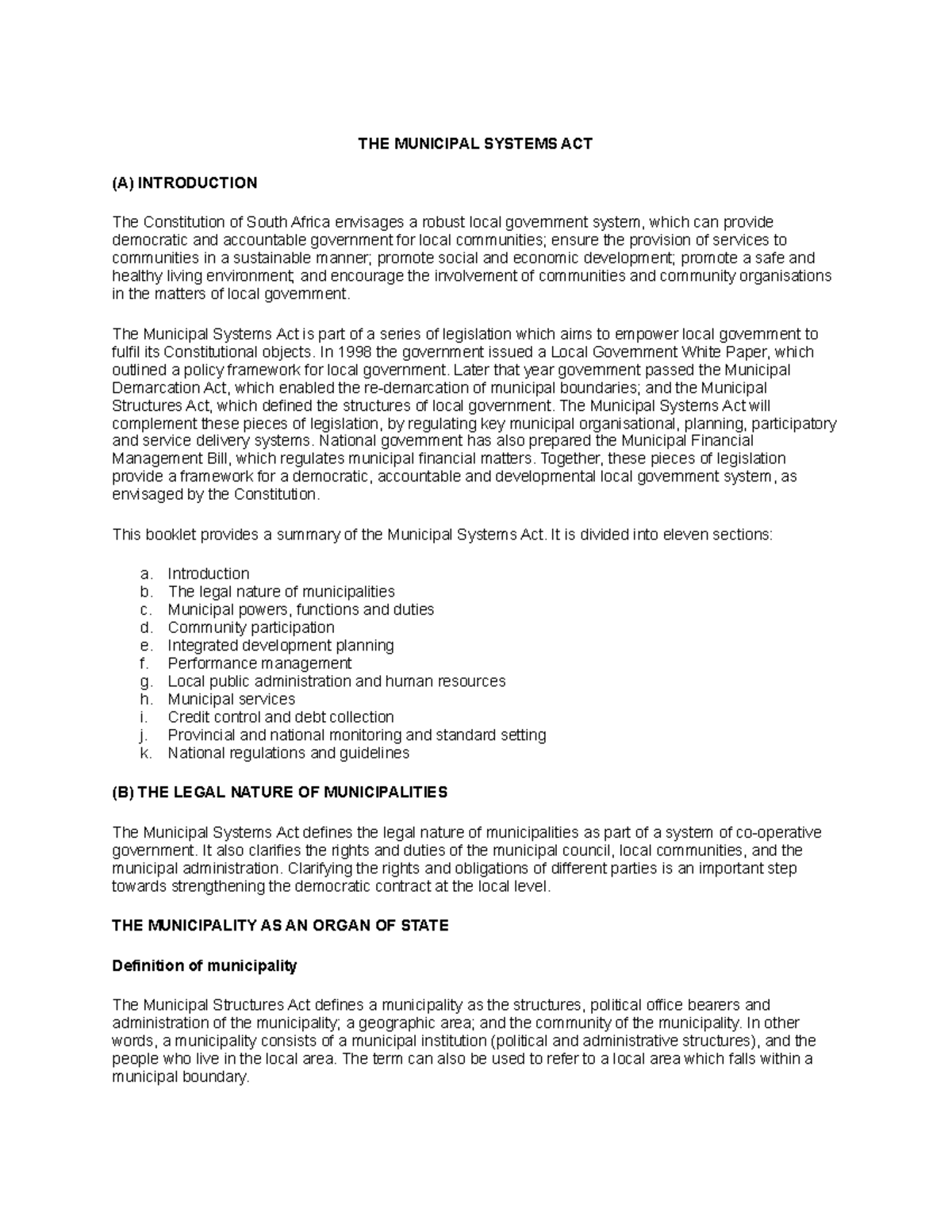 Municipal Systems Act (MSA) 67b243ffac4bbb1d3410a431db2b010c - THE ...