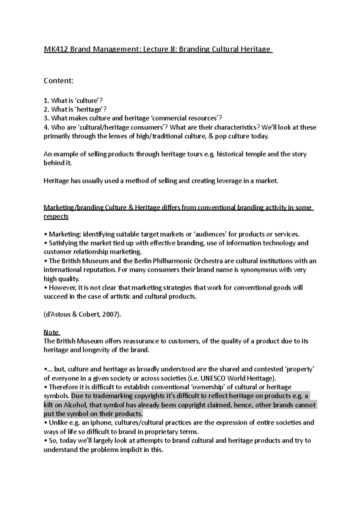 Lecture 8 - Notes - MK412 Brand Management: Lecture 8: Branding ...