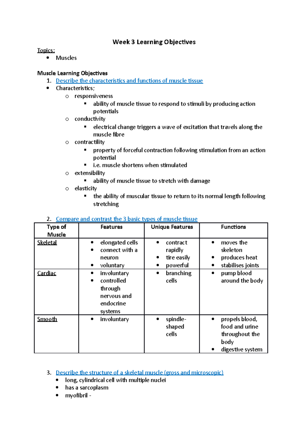 Week 3 Learning Objectives - Week 3 Learning Objectives Topics: Muscles ...