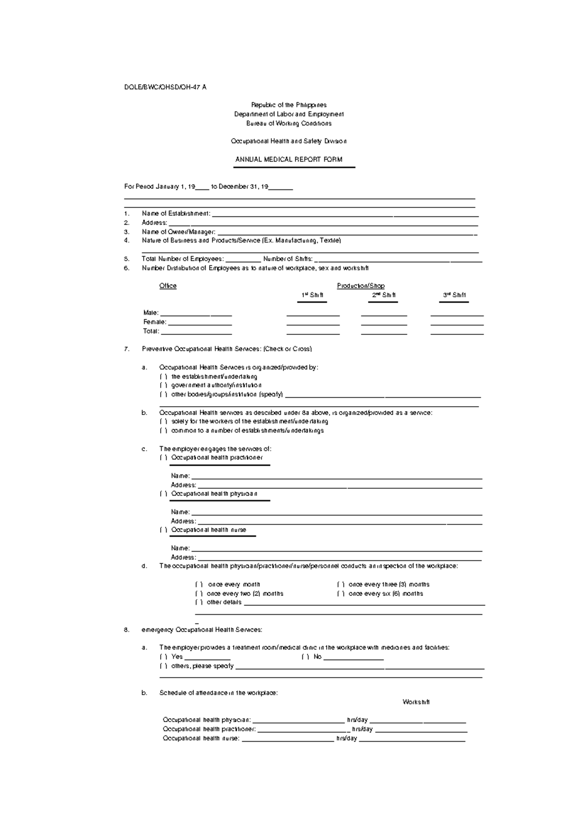 Annual Medical Report - N/A - DOLE/BWC/OHSD/OH-47 A Republic of the ...