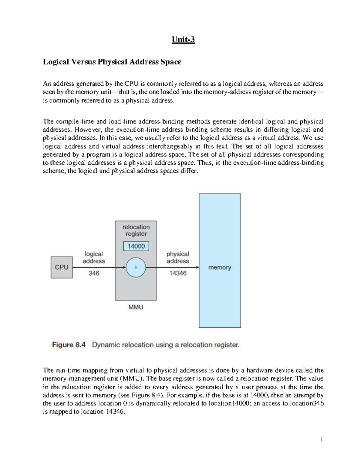 OS Unit-3 - Unit- Logical Versus Physical Address Space An address ...