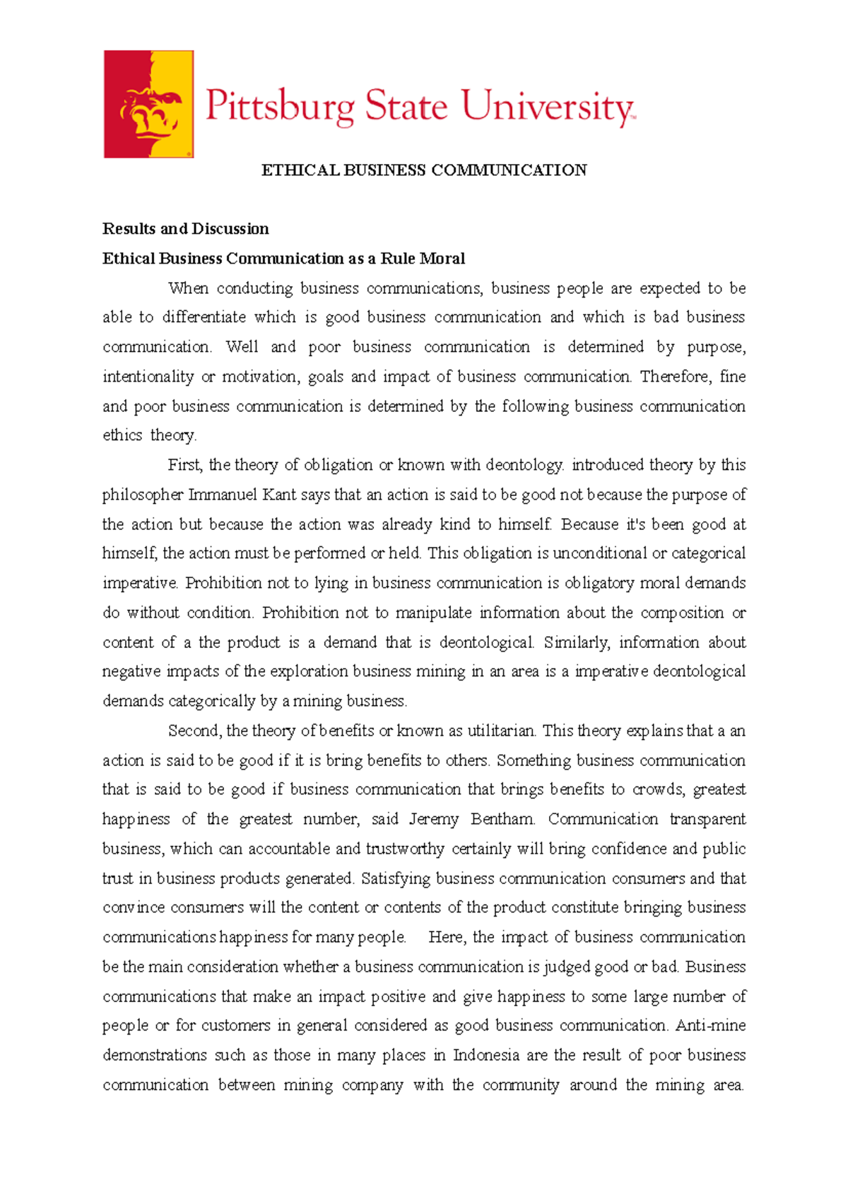 Ethical Business Communication (Results and Discussion) - ETHICAL ...