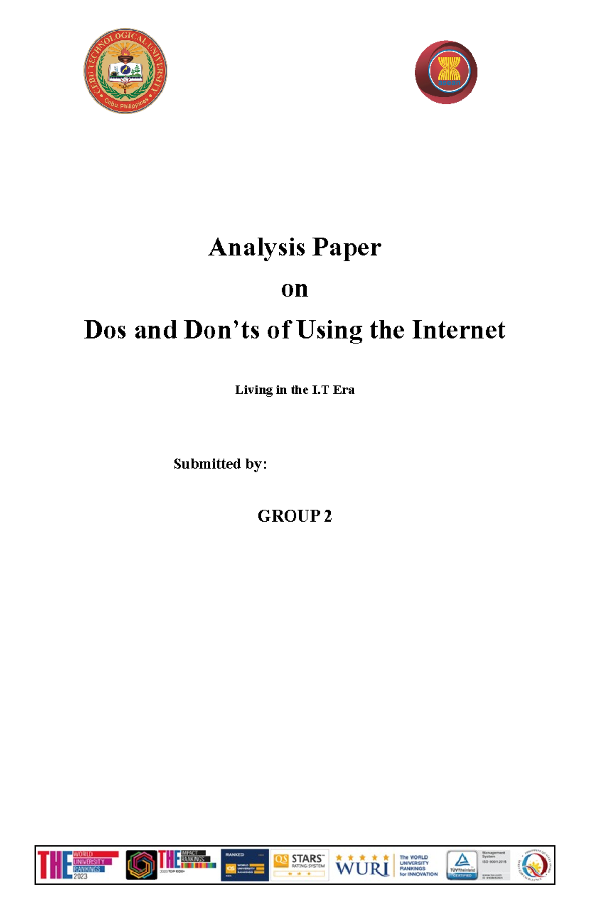Analysis paper - it helps you. - Analysis Paper on Dos and Don’ts of ...