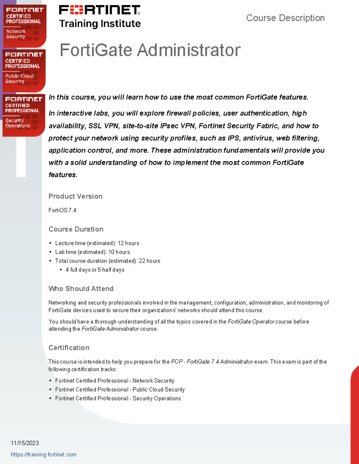 Forti Gate Administrator - FortiGate Administrator 11/15/ training ...