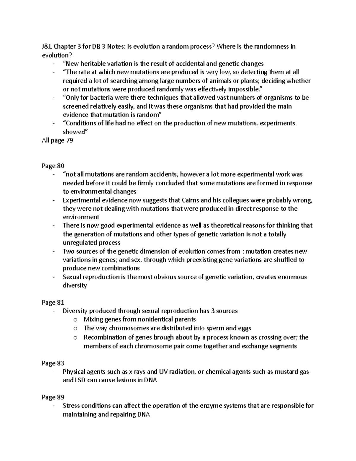 Db 3 notes - Kauffman - J&L Chapter 3 for DB 3 Notes: Is evolution a ...