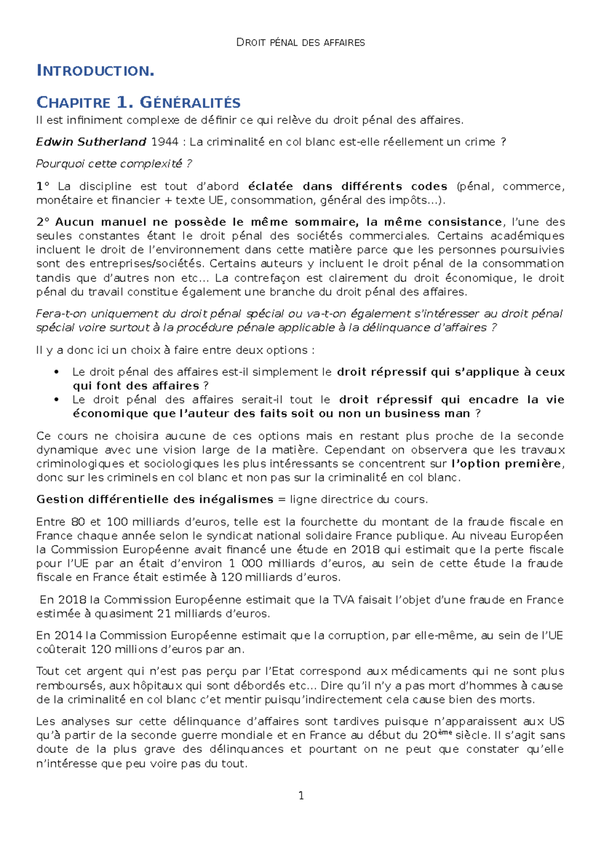 Pénal-des-affaires - Professeur : Nicolas CATELAN - INTRODUCTION ...