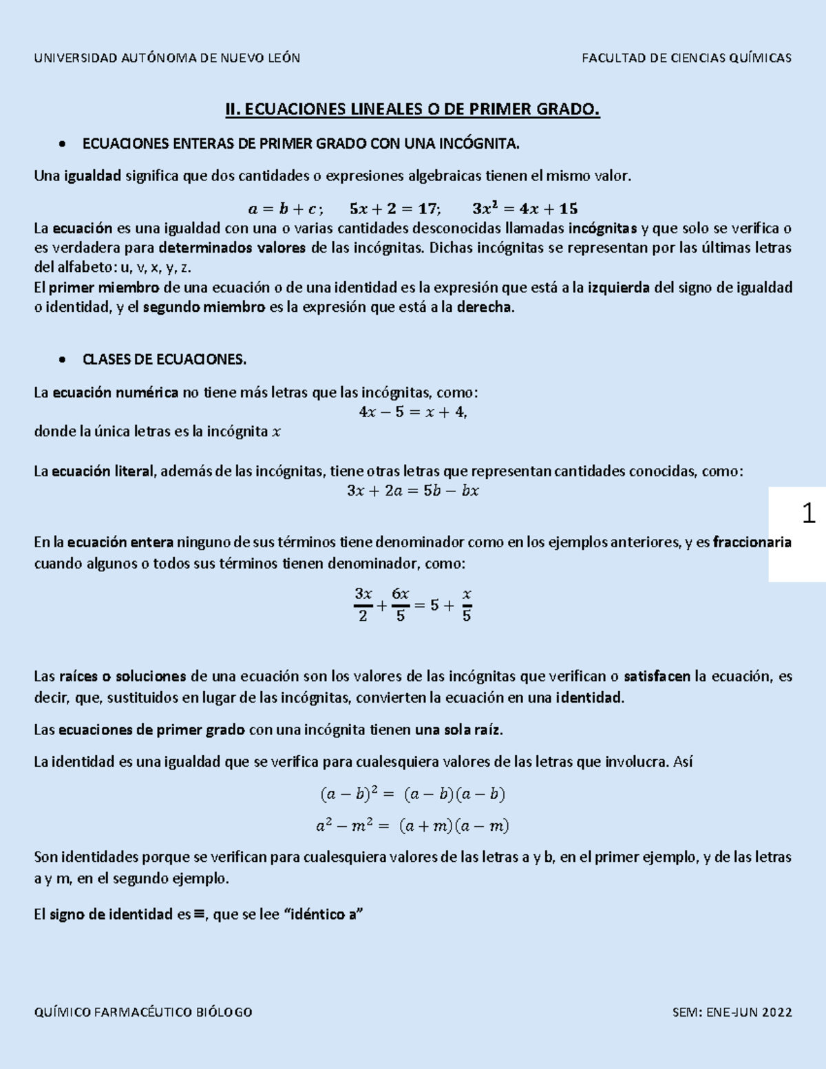 Actividad 3. Ecuaciones Lineales- Fraccionarias- Literales- Problemas ...