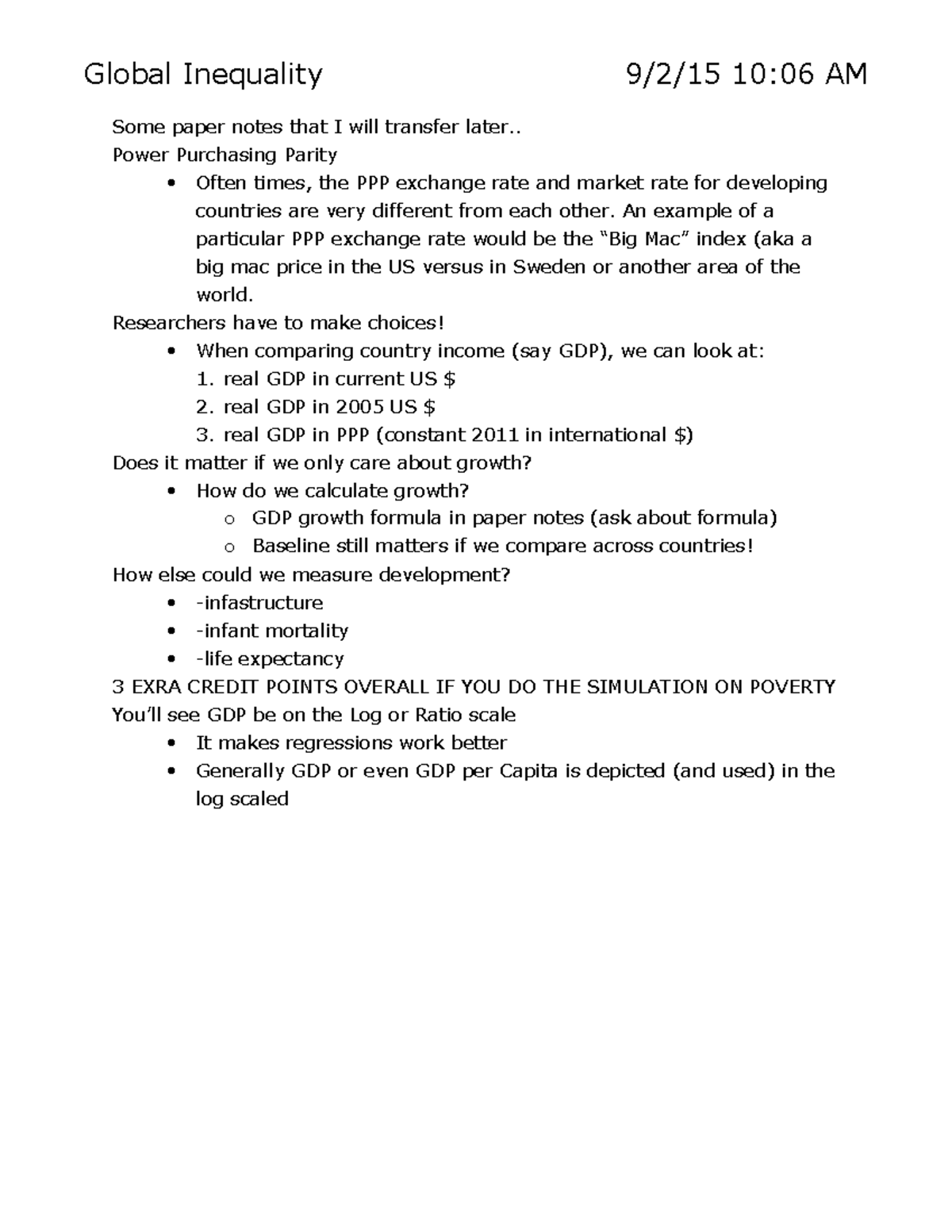 Global Inequality Class Notes - Global Inequality 9/2/15 10:06 AM Some ...