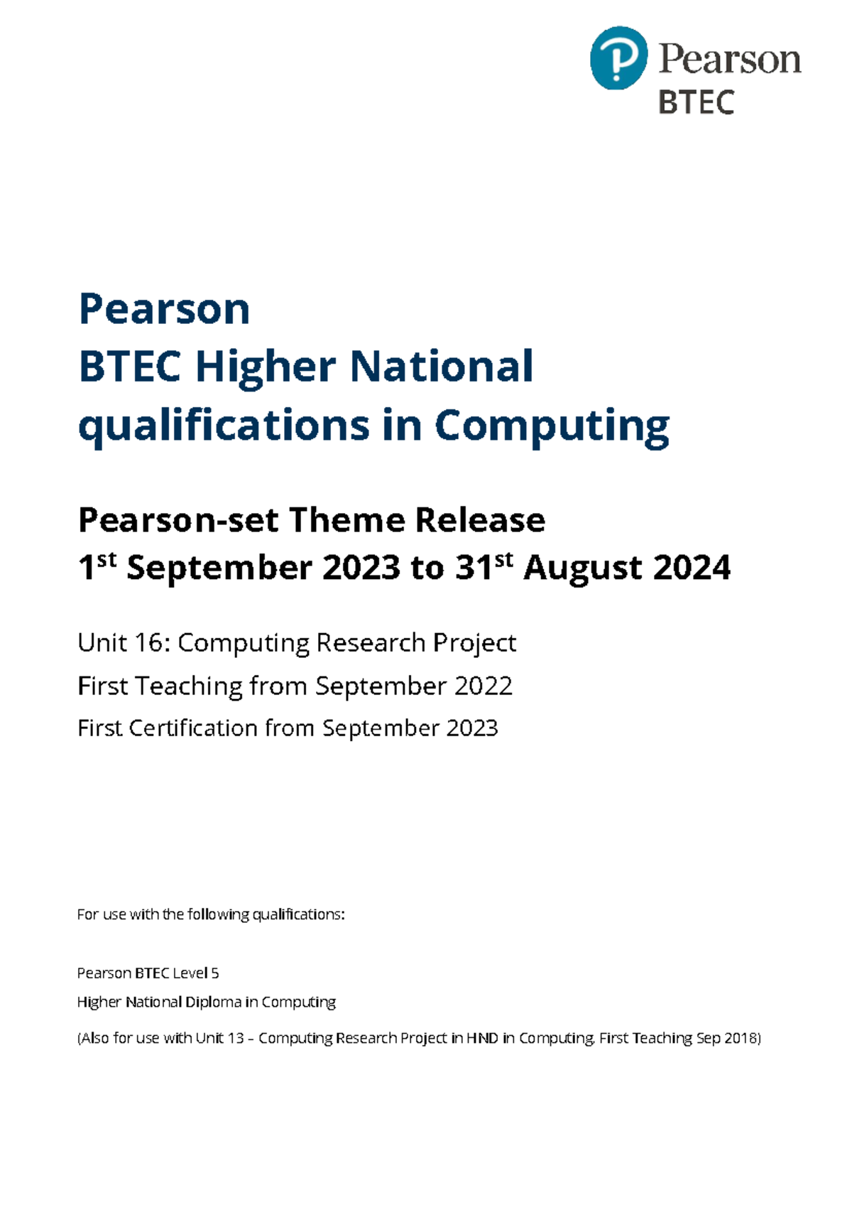 Btec hn computing l5 pearson set release 2023 24 - Pearson BTEC Higher ...