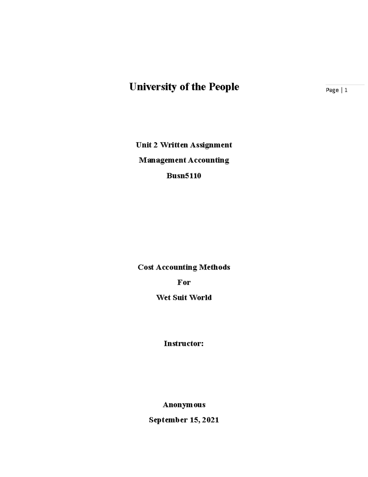 Unit 2 Written Assignment Busn5110 University Of The People Unit 2