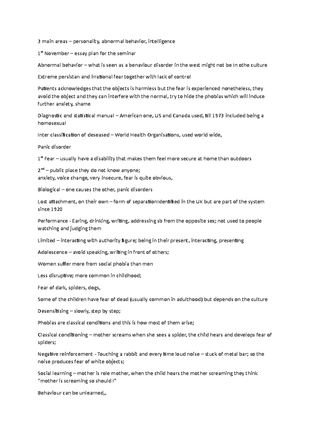 Psychology Individual Phobias and Behaviou Disorders - 3 main areas ...