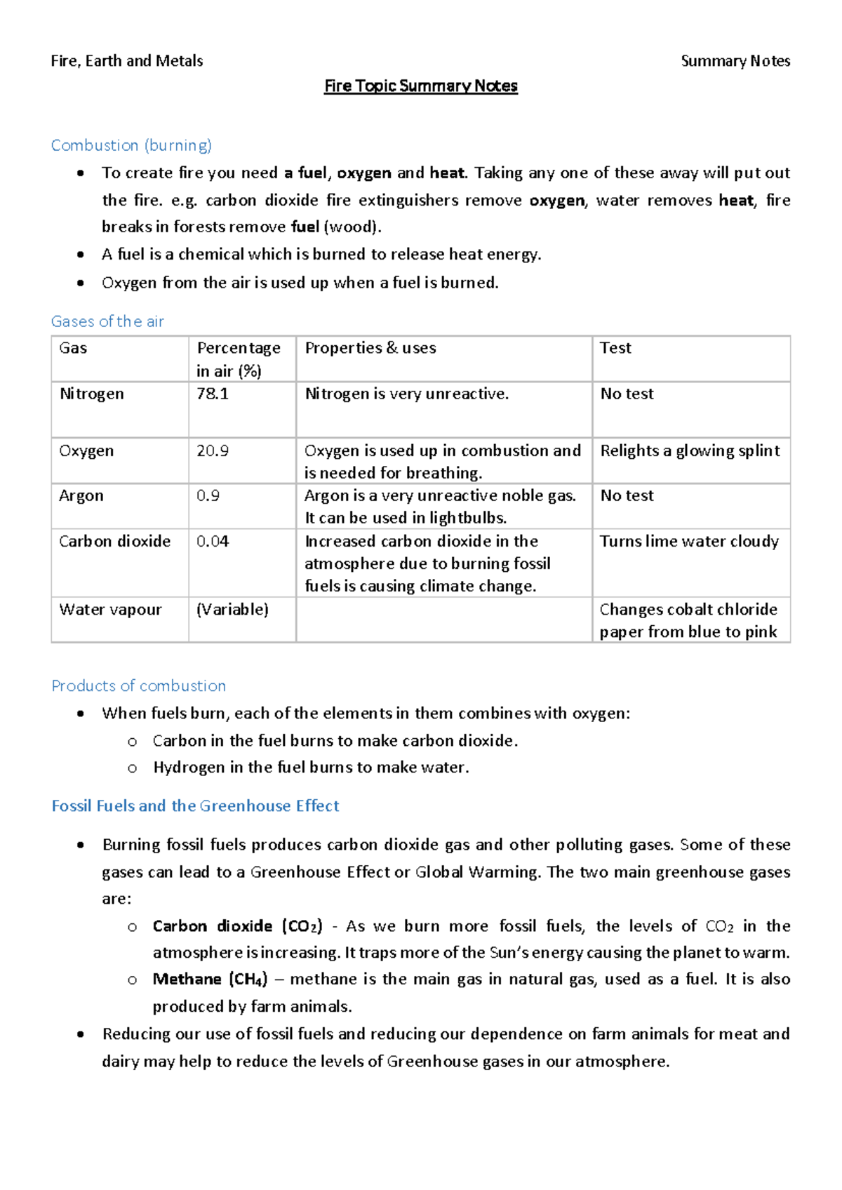 Fire, Earth & Metals Summary Notes - Fire, Earth and Metals Summary ...