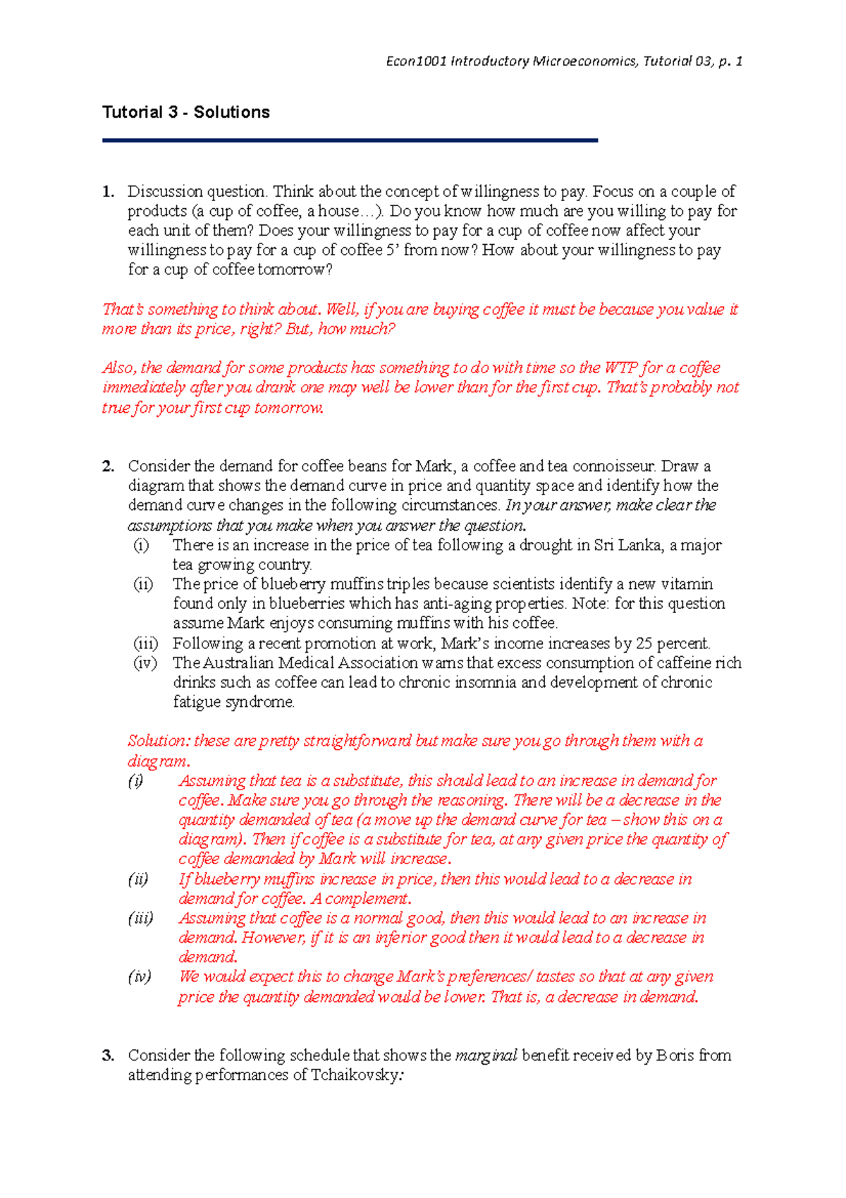 Econ1001 Tutorial 03 Solutions - Econ1001 Introductory Microeconomics, Tutorial 03, p. 1 ...