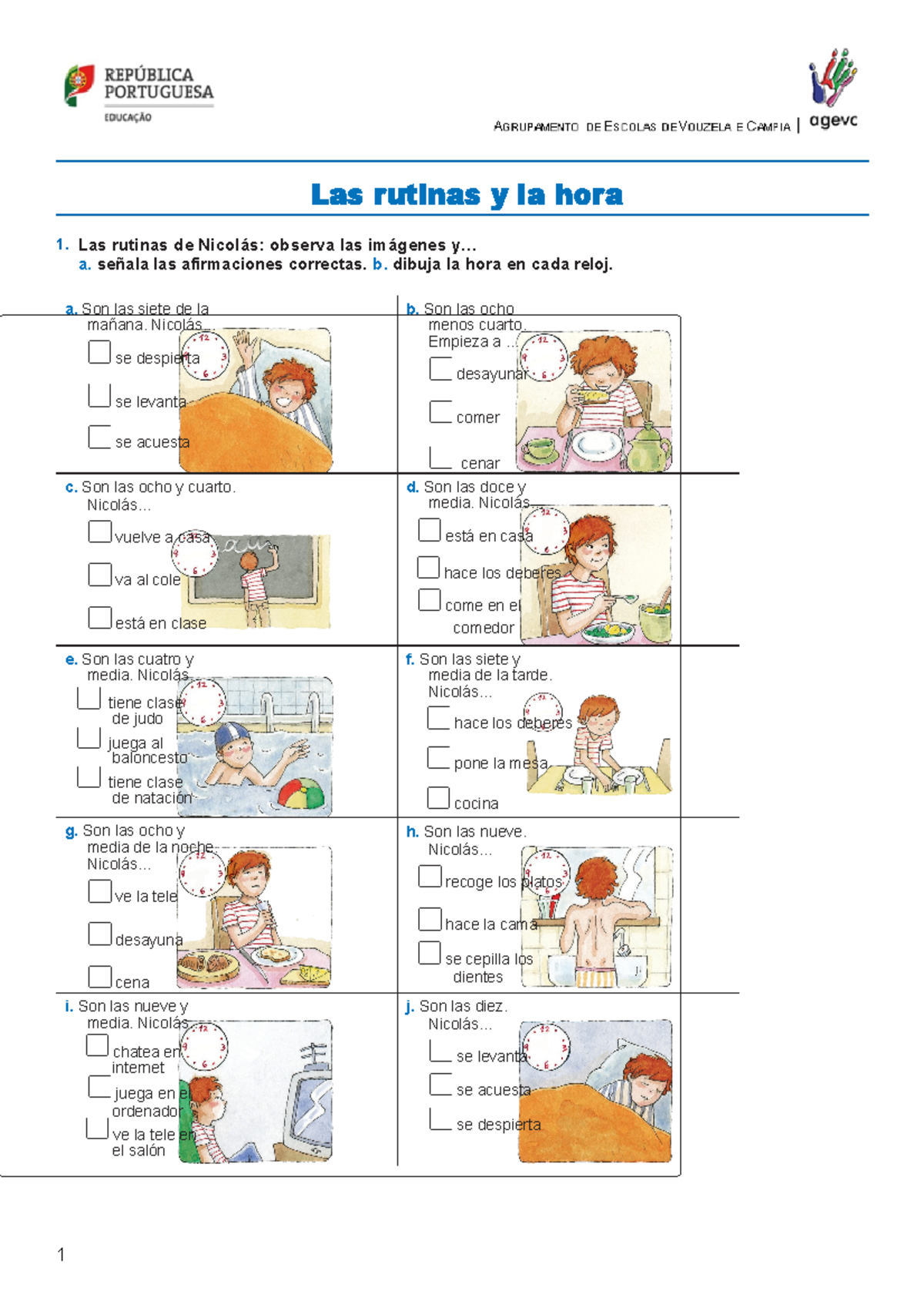 Ficha repaso con la horas 7 - Las rutinas y la hora 1. Las rutinas de ...