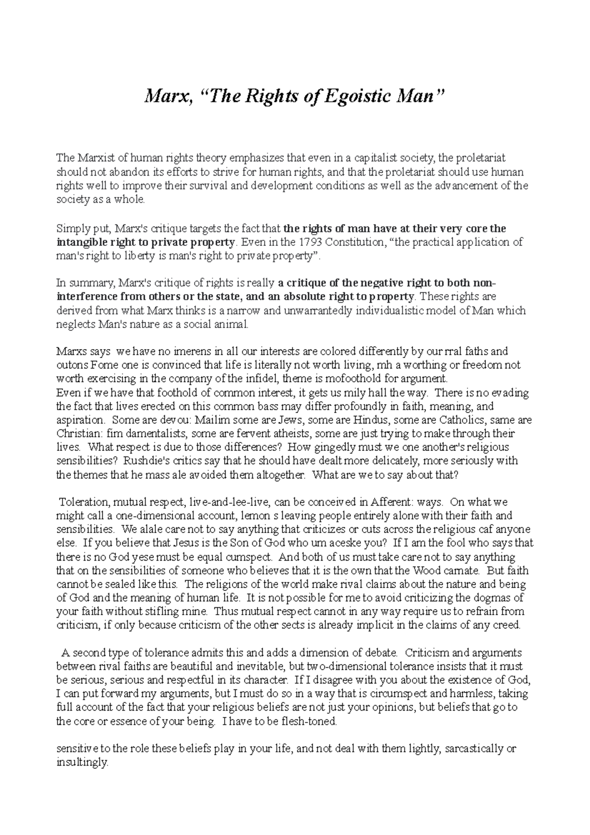 Marx- The Rights of Egoistic Man - Marx, “The Rights of Egoistic Man ...