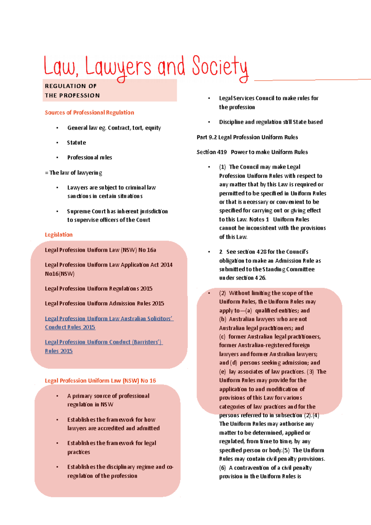 Regulation of the Profession - REGULATION OF THE PROFESSION Sources of ...