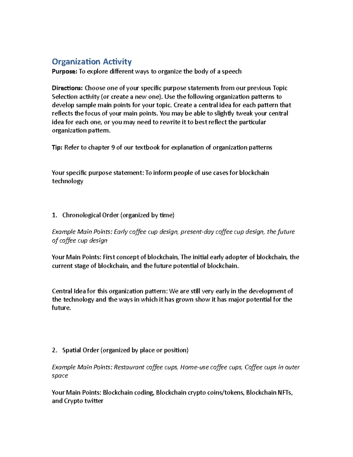 Organization Worksheet - Organization Activity Purpose: To explore ...
