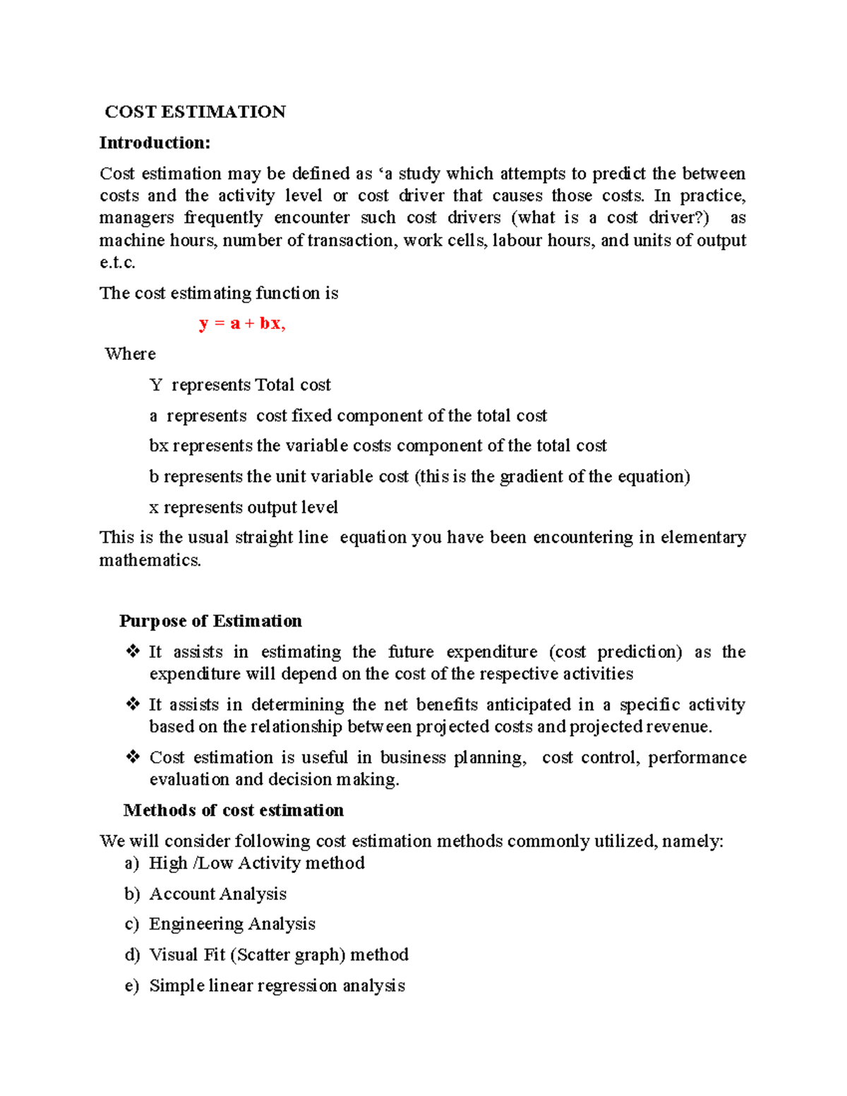 Estimation OF COST - COST ESTIMATION Introduction: Cost estimation may be defined as ‘a study ...