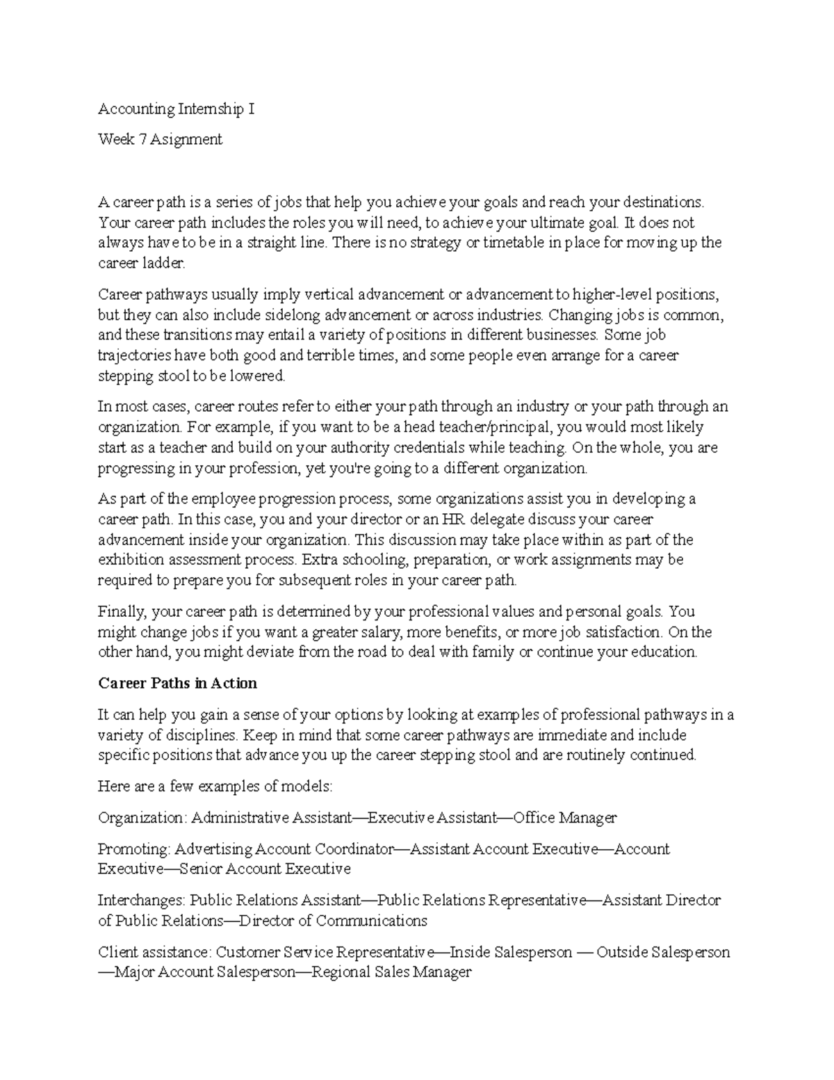 Week 7 Assignment - Accounting Internship I Week 7 Asignment A career ...