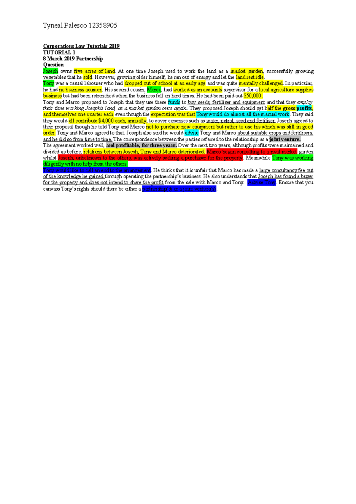 Exam Notes - Partnership Tutorials LA3106 - Tyneal Palesoo 12358905 ...