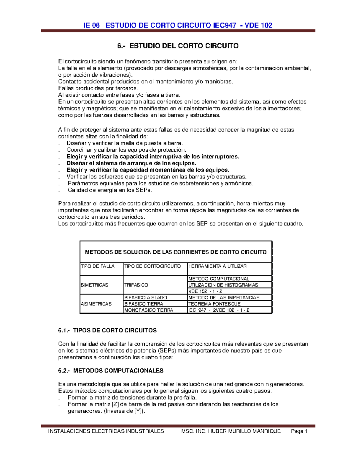 Estudio de corto-circuito en plantas y subestaciones de vapor. sistema ...