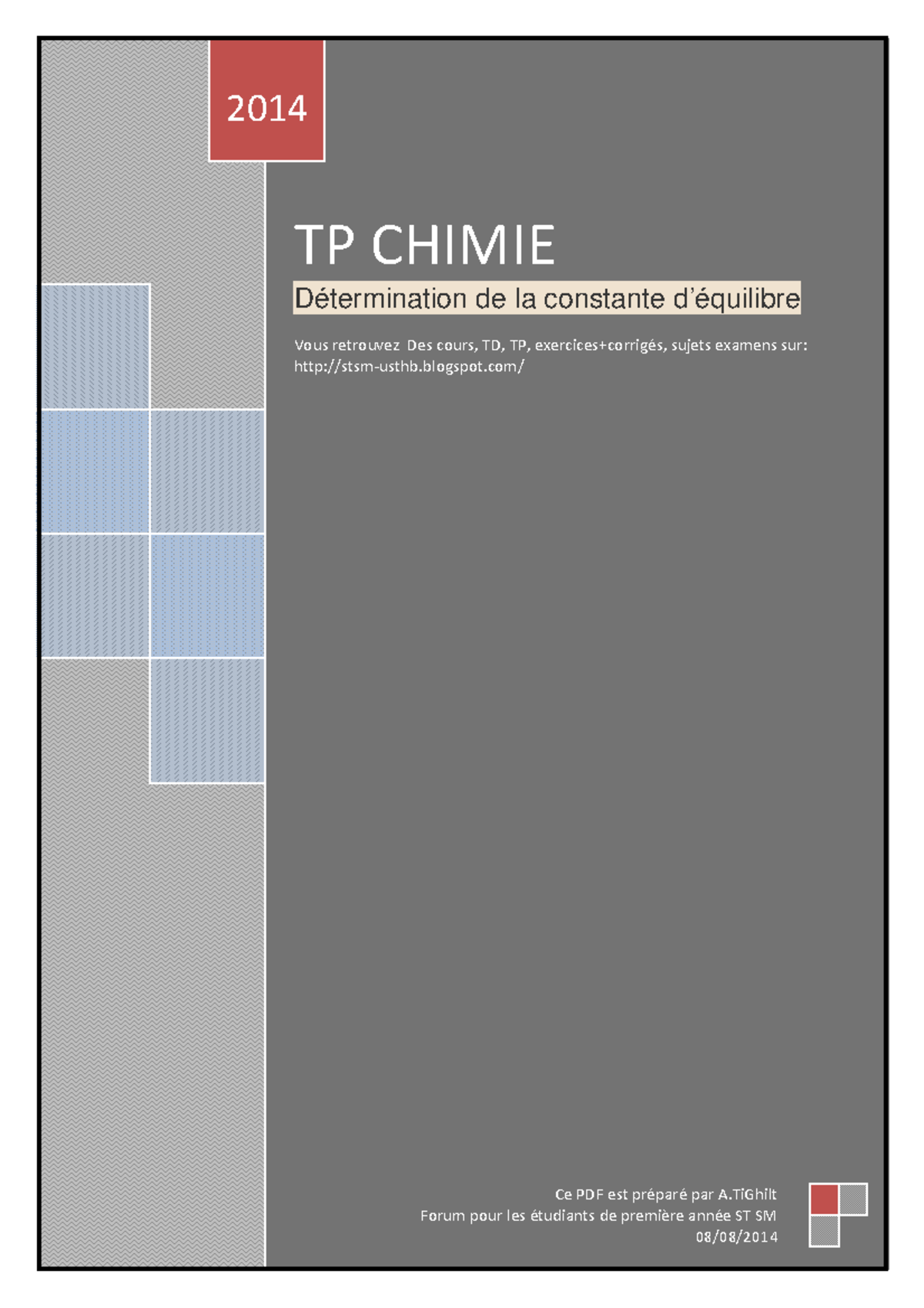 Tp 10 determination de la constante dequilibre - Chimie 2 - TP CHIMIE Détermination de la ...