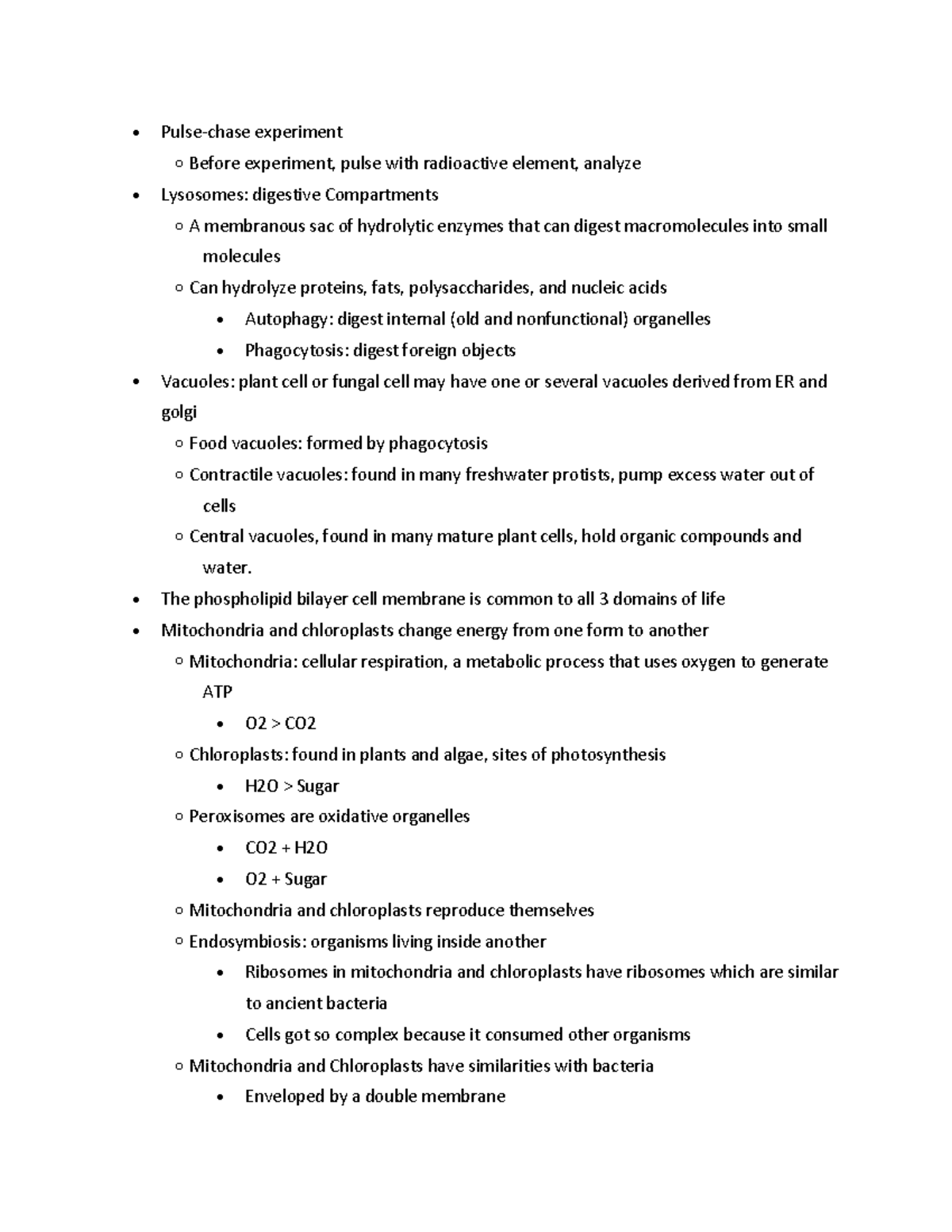 Cellular Structures Continued - • Pulse-chase experiment o • Before ...