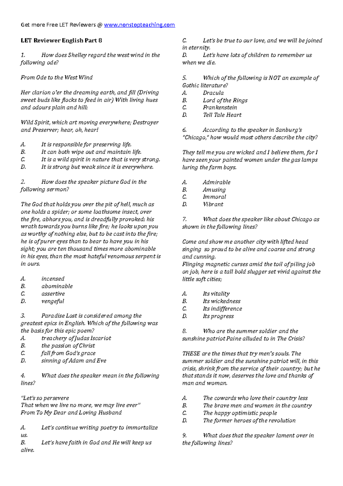 LET Reviewer English Part 8 - Get more Free LET Reviewers ...