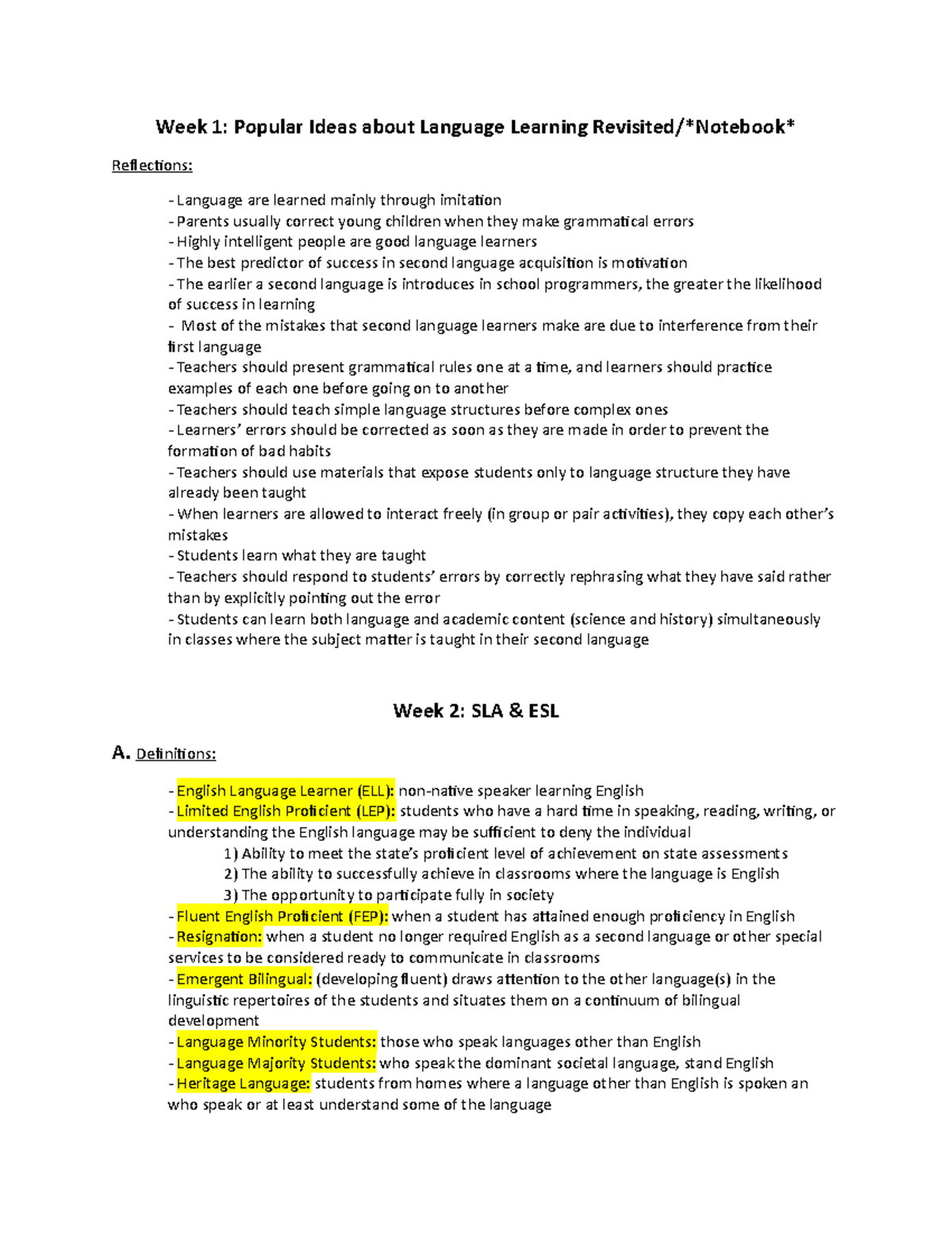 All class notes - Week 1: Popular Ideas about Language Learning ...