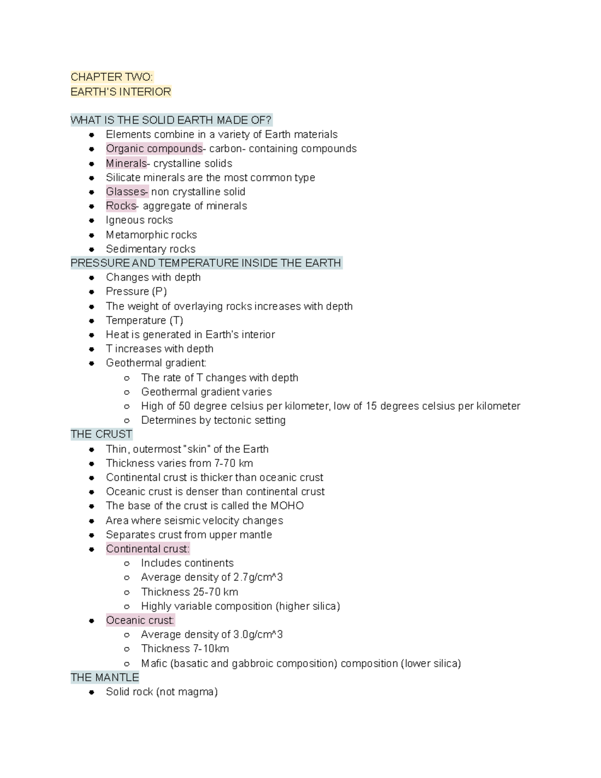 Earth's interior - Class notes for the 120 physical geology class ...