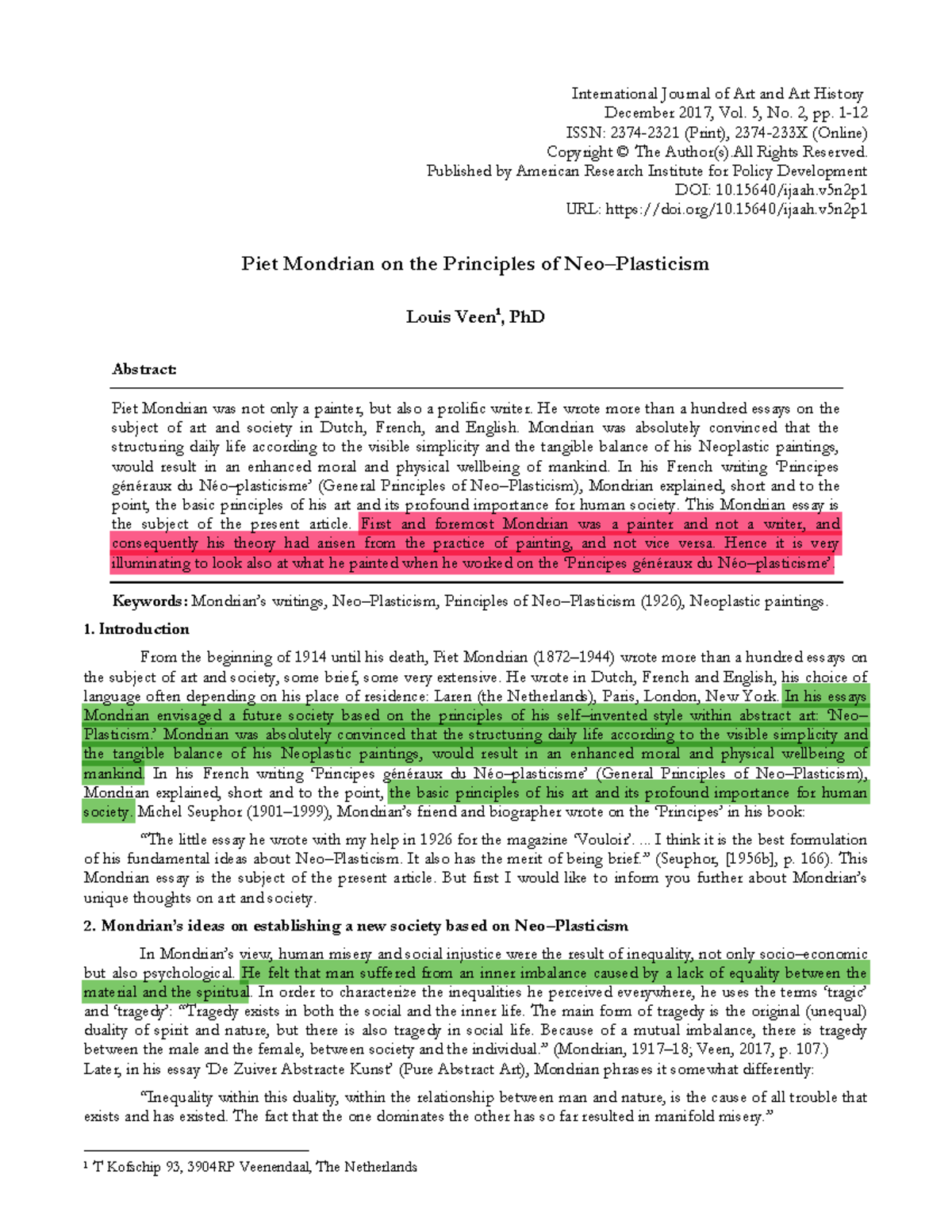 Piet Mondrian on the Principles of Neo–Plasticism - International ...