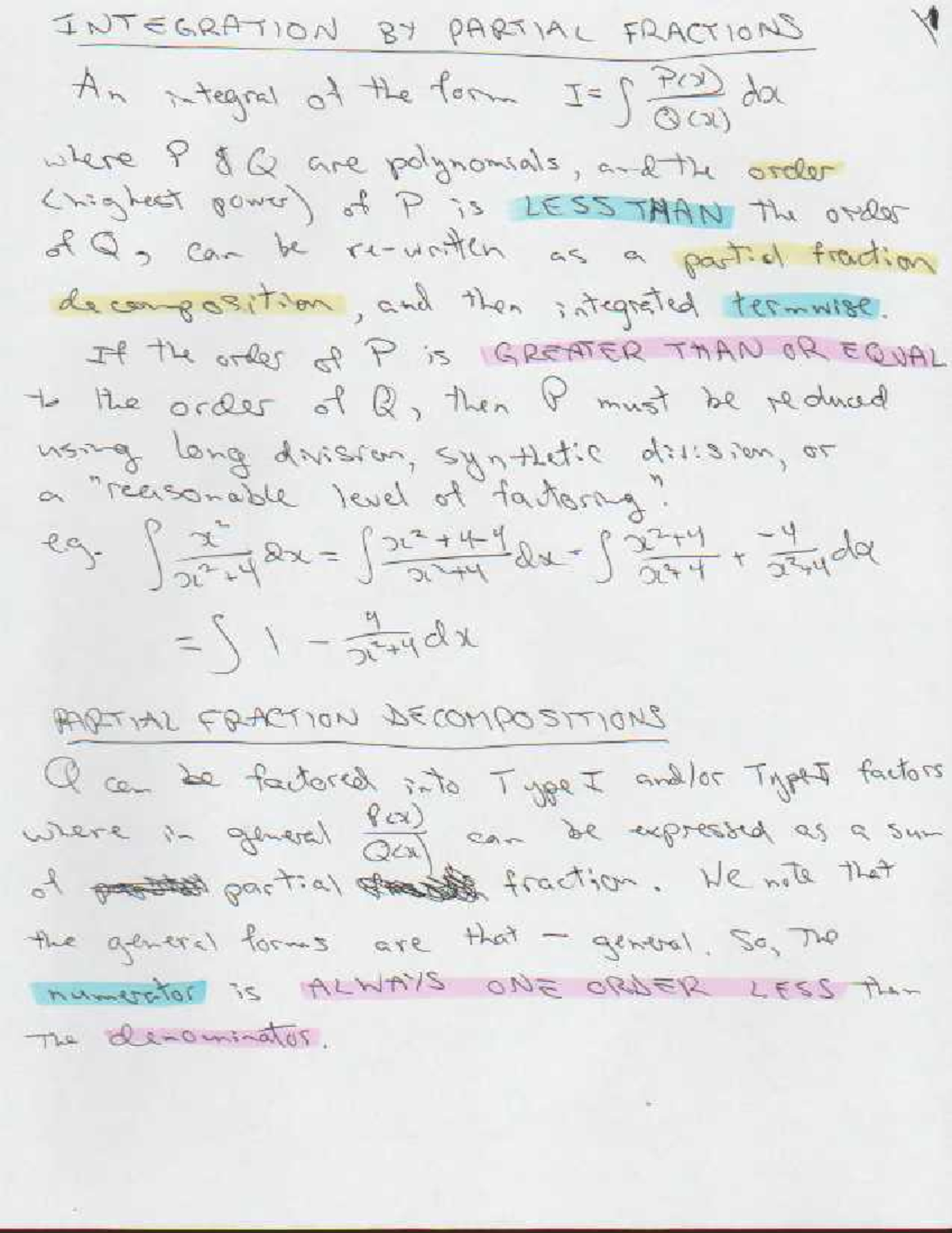 Notes on Integration by Partial Fractions - INTEGRATION PARTIAL ...